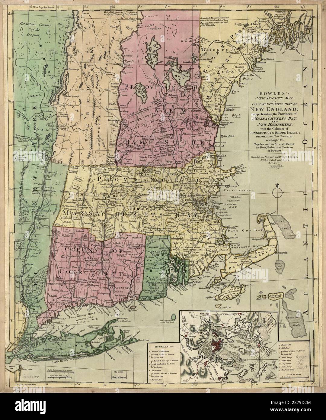 Bowles's new pocket map of the most inhabited part of New England ...
