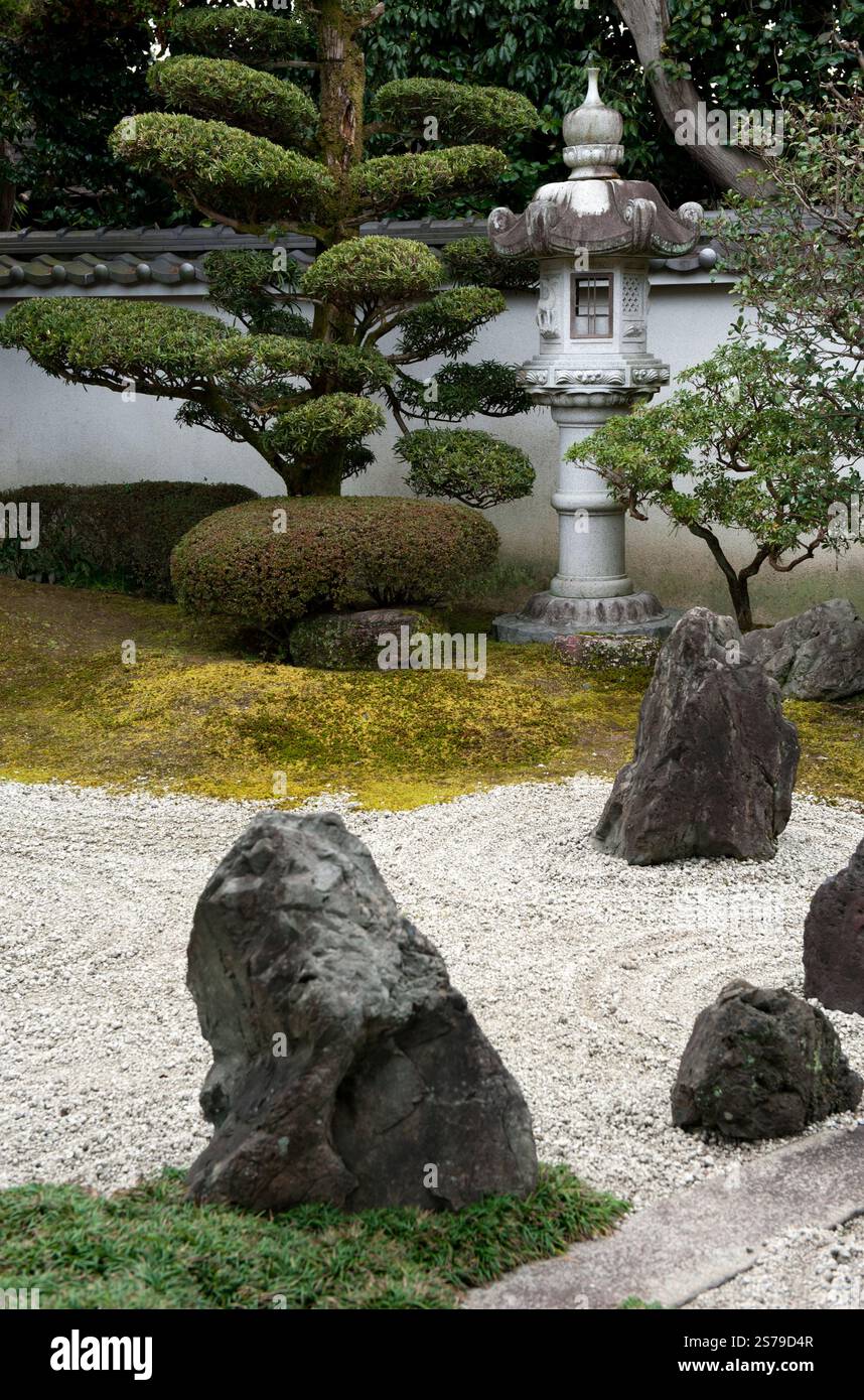 Japanese aesthetic realized at dry landscape Zen garden with stone ...