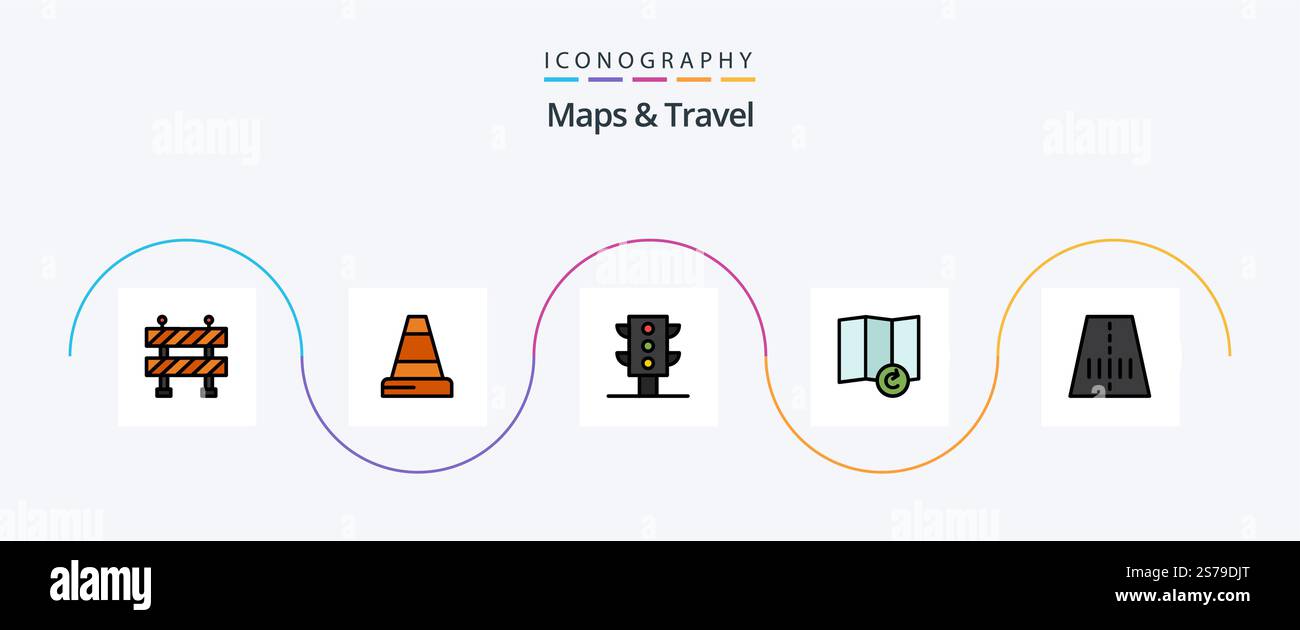 Maps and Travel Line Filled Flat 5 Icon Pack Including . map. transport ...