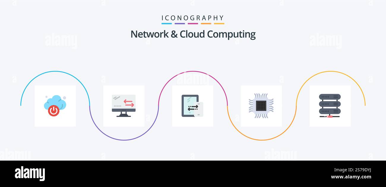 Network And Cloud Computing Flat 5 Icon Pack Including data. information. connection. database ...