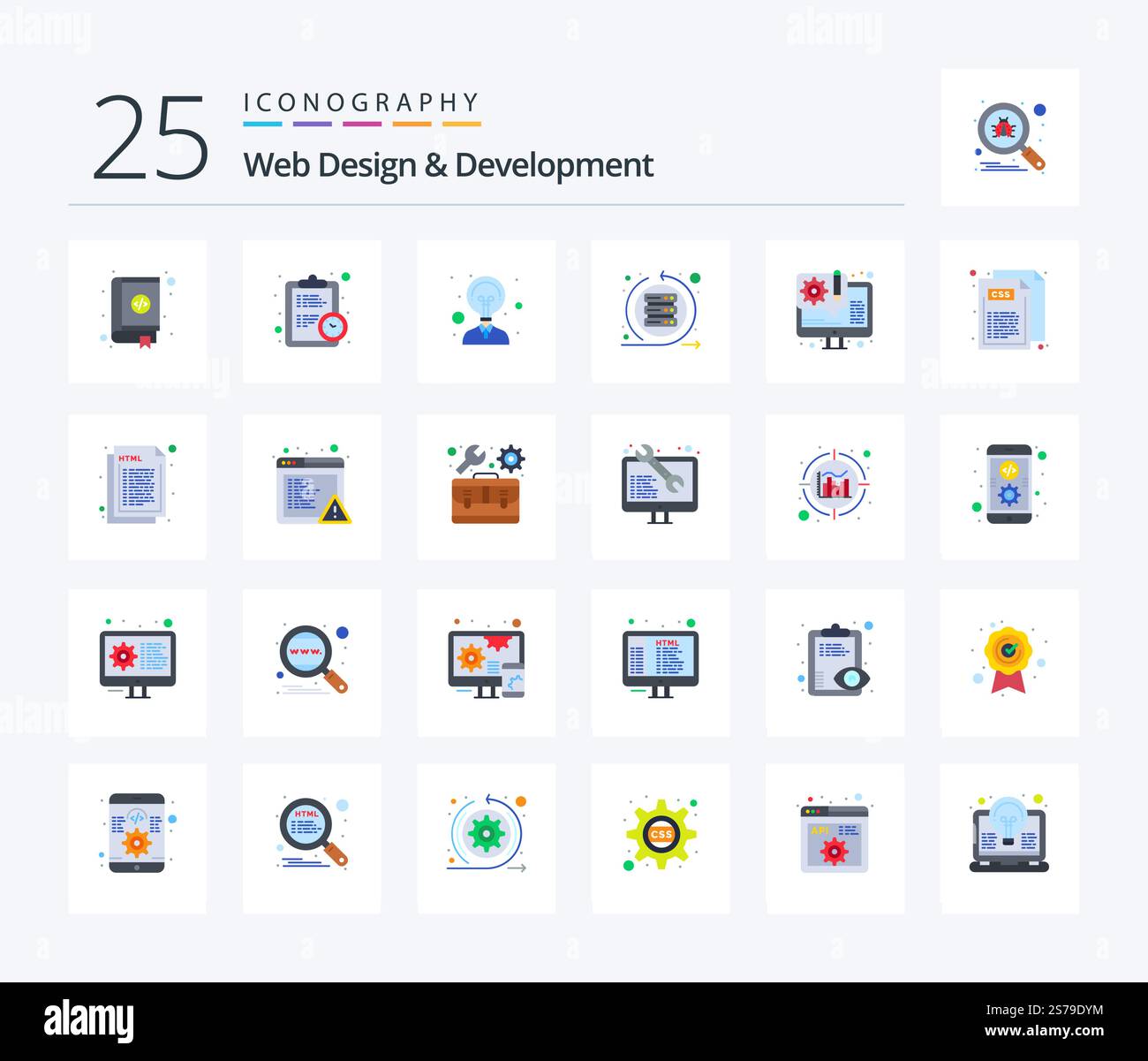 Web Design And Development 25 Flat Color icon pack including design. sprint. estimate. scrum ...