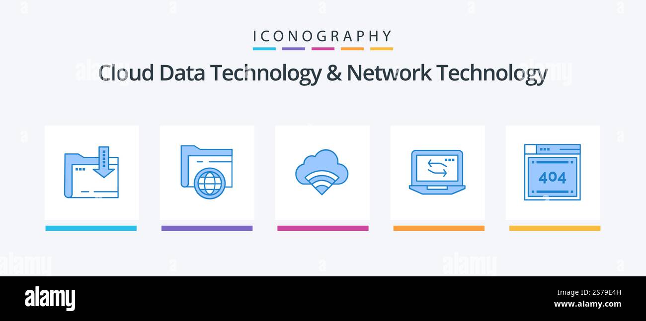 Cloud Data Technology And Network Technology Blue 5 Icon Pack Including computing. hardware ...