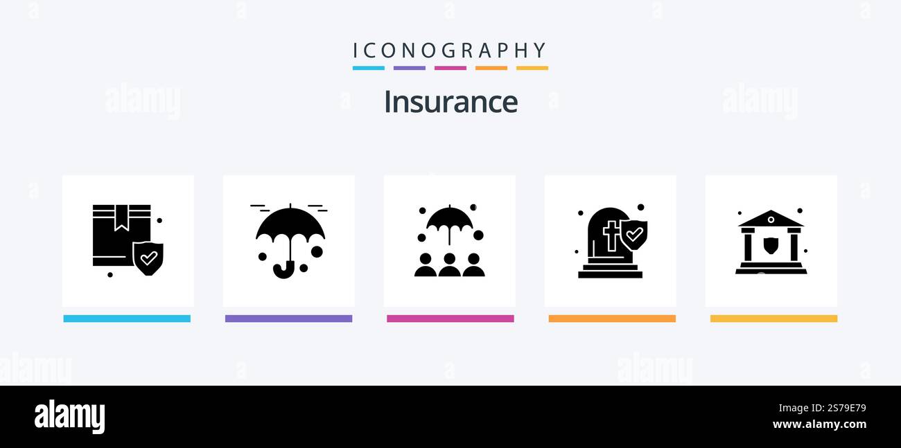 Insurance Glyph 5 Icon Pack Including . death. shield. insurance ...