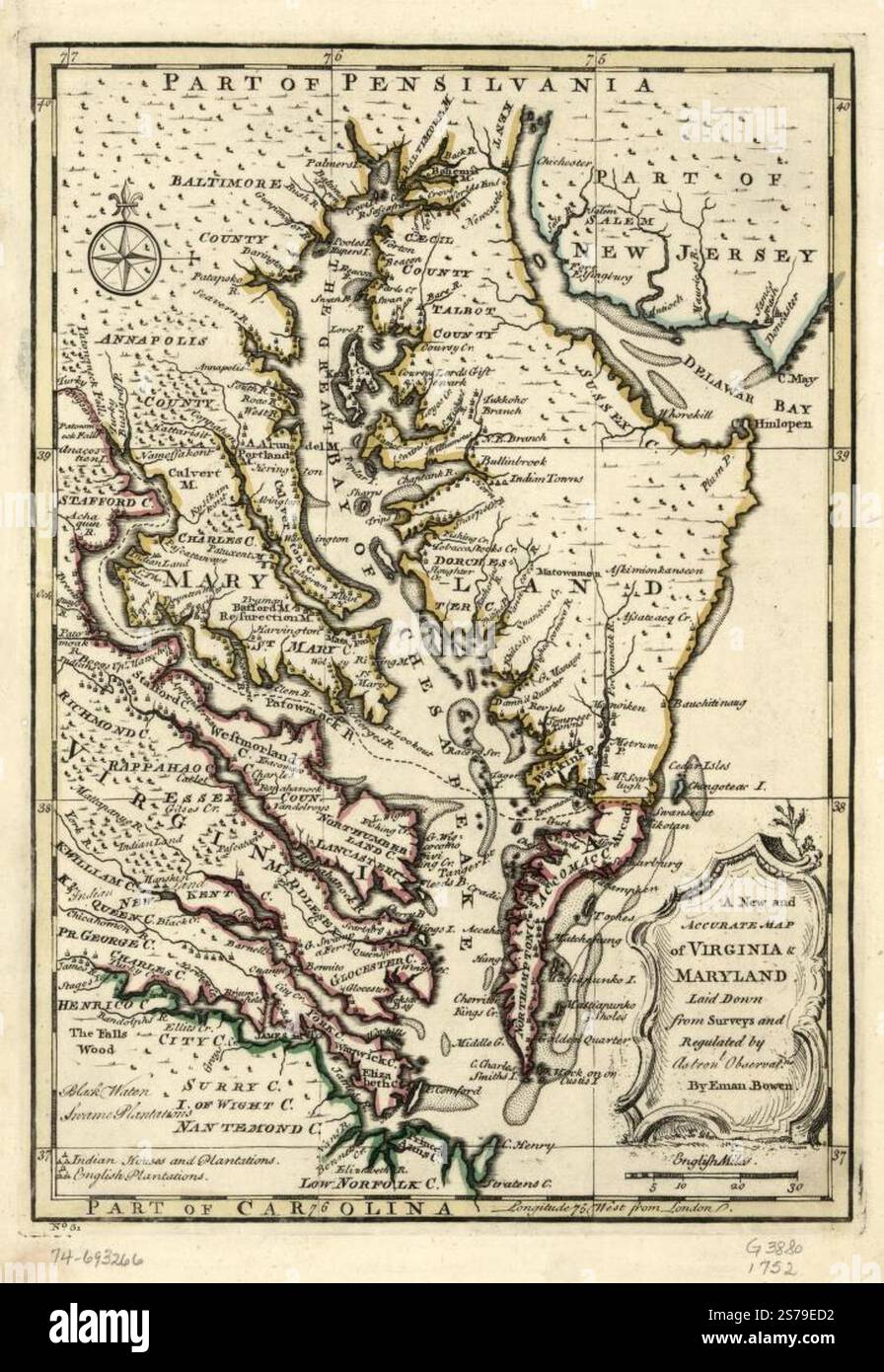 A new and accurate map of Virginia & Maryland 1752 by Bowen Emanuel ...