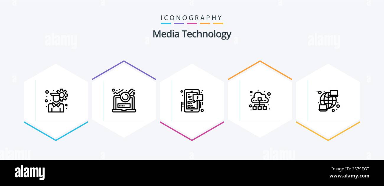 Media Technology 25 Line icon pack including computer. cloud. social ...