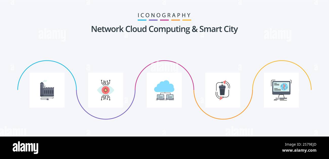 Network Cloud Computing And Smart City Flat 5 Icon Pack Including waste. data. surveillance ...