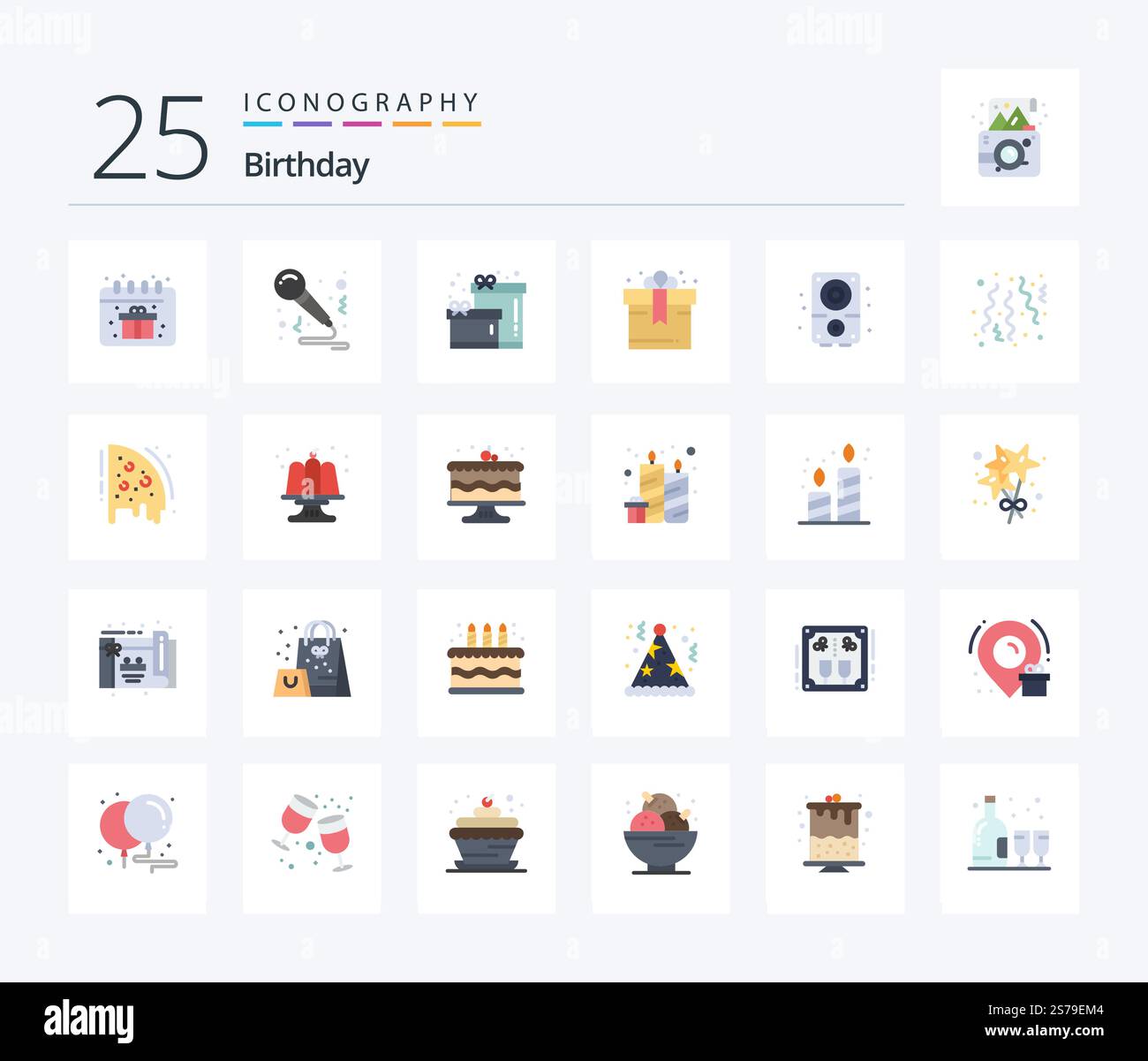 Birthday 25 Flat Color icon pack including party. celebrate. box ...