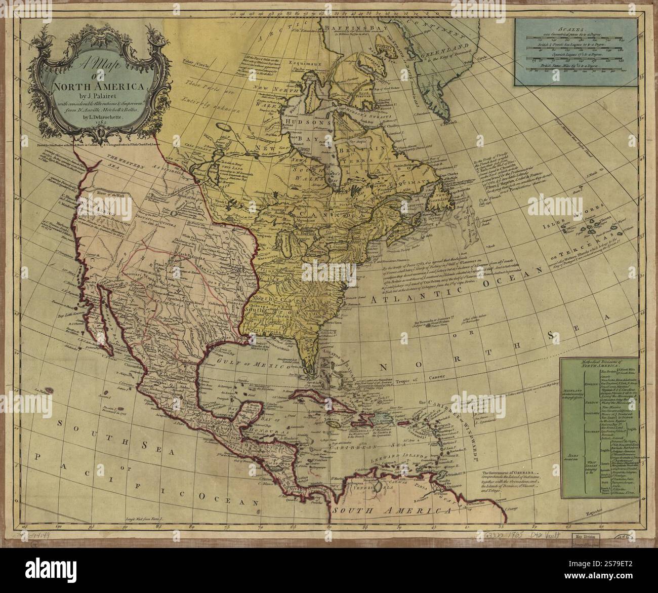 A map of North America, 1765 by Delarochette L. (Louis), Palairet Jean ...