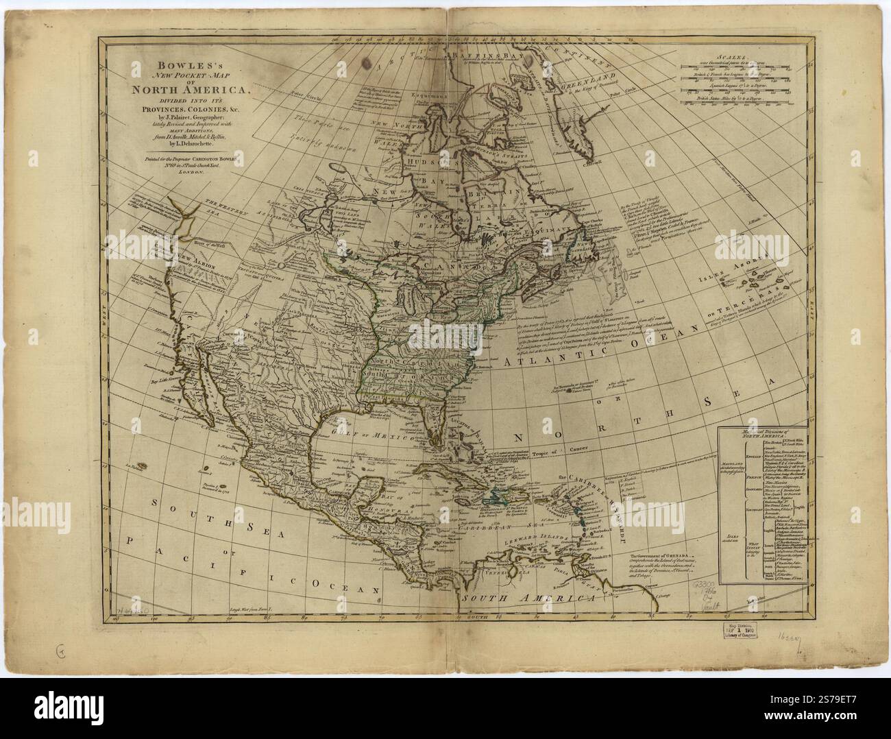 Bowles's new pocket map of North America, 1766 by Delarochette L ...