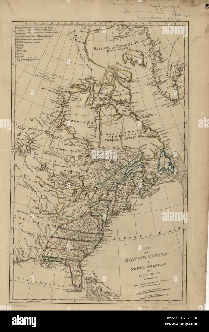 A map of the British Empire in North America. 1774 by Dunn Samuel ...