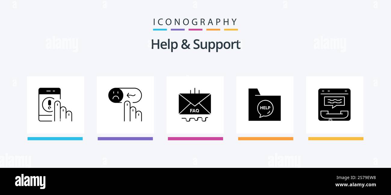 Help And Support Glyph 5 Icon Pack Including document. communication ...