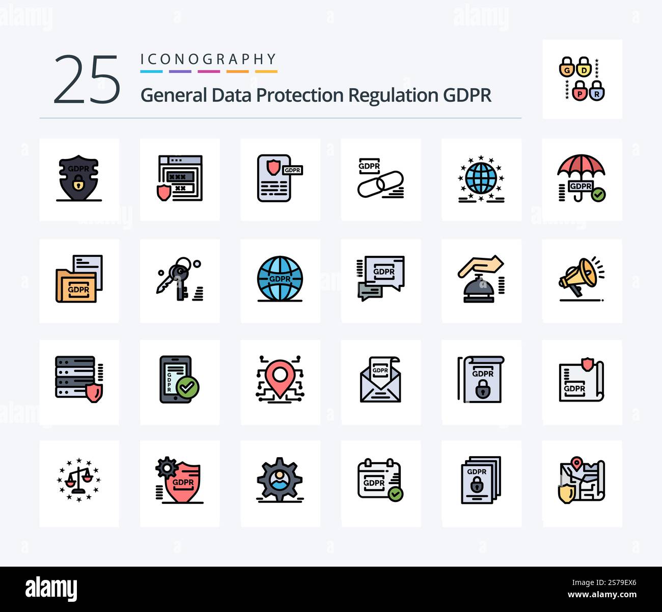 Gdpr 25 Line Filled icon pack including gdpr. secure. controller. lock ...