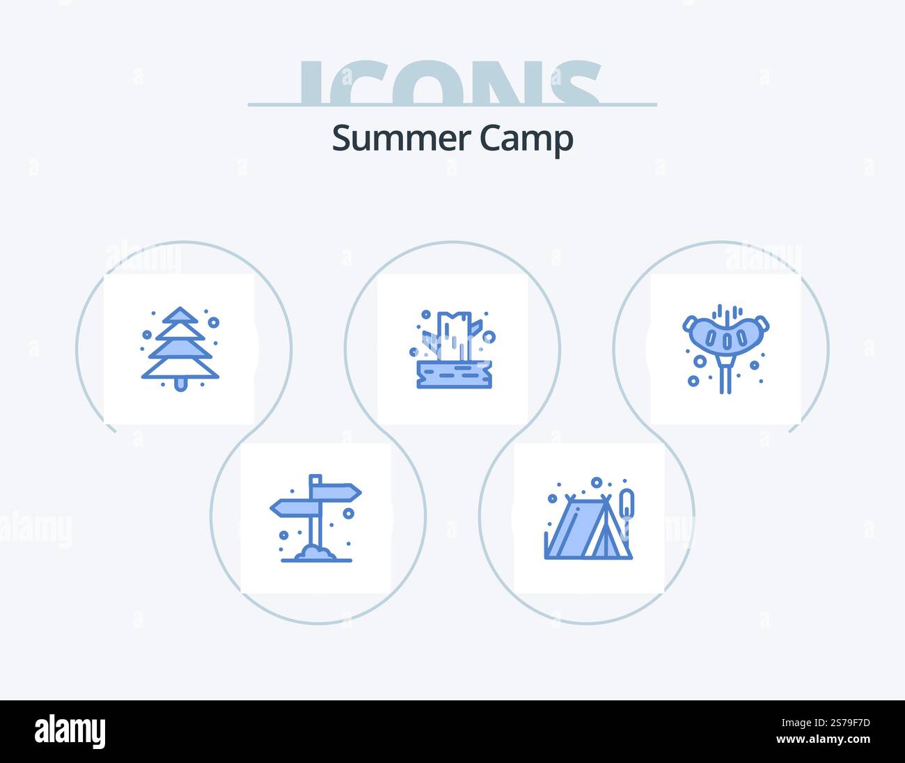 Summer Camp Blue Icon Pack 5 Icon Design. camping. pork. tree. meat ...