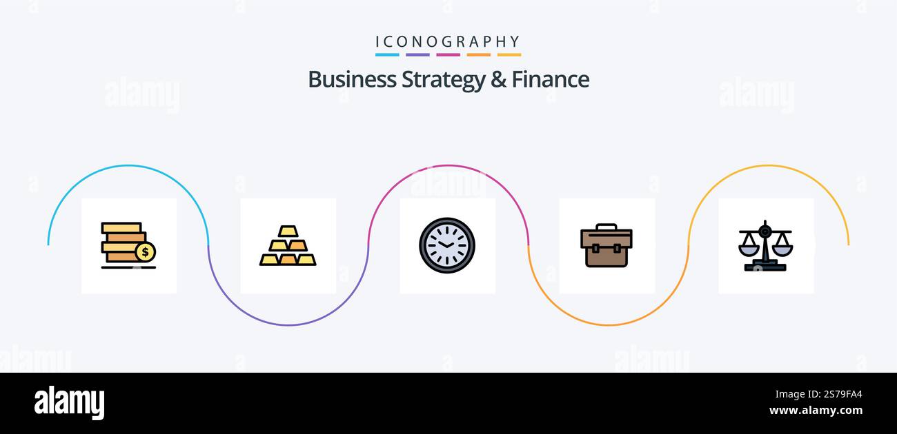 Business Strategy And Finance Line Filled Flat 5 Icon Pack Including ...