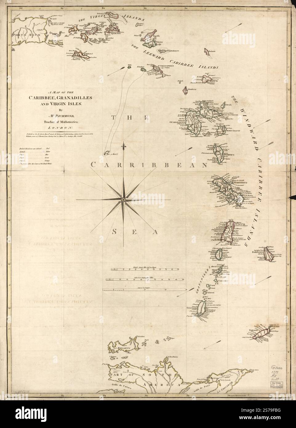 A map of the Caribbee, Granadilles and Virgin Isles, 1779 by Richmond M ...