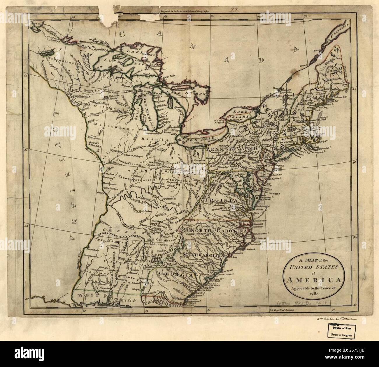 A map of the United States of America agreeable to the peace of 1783 ...
