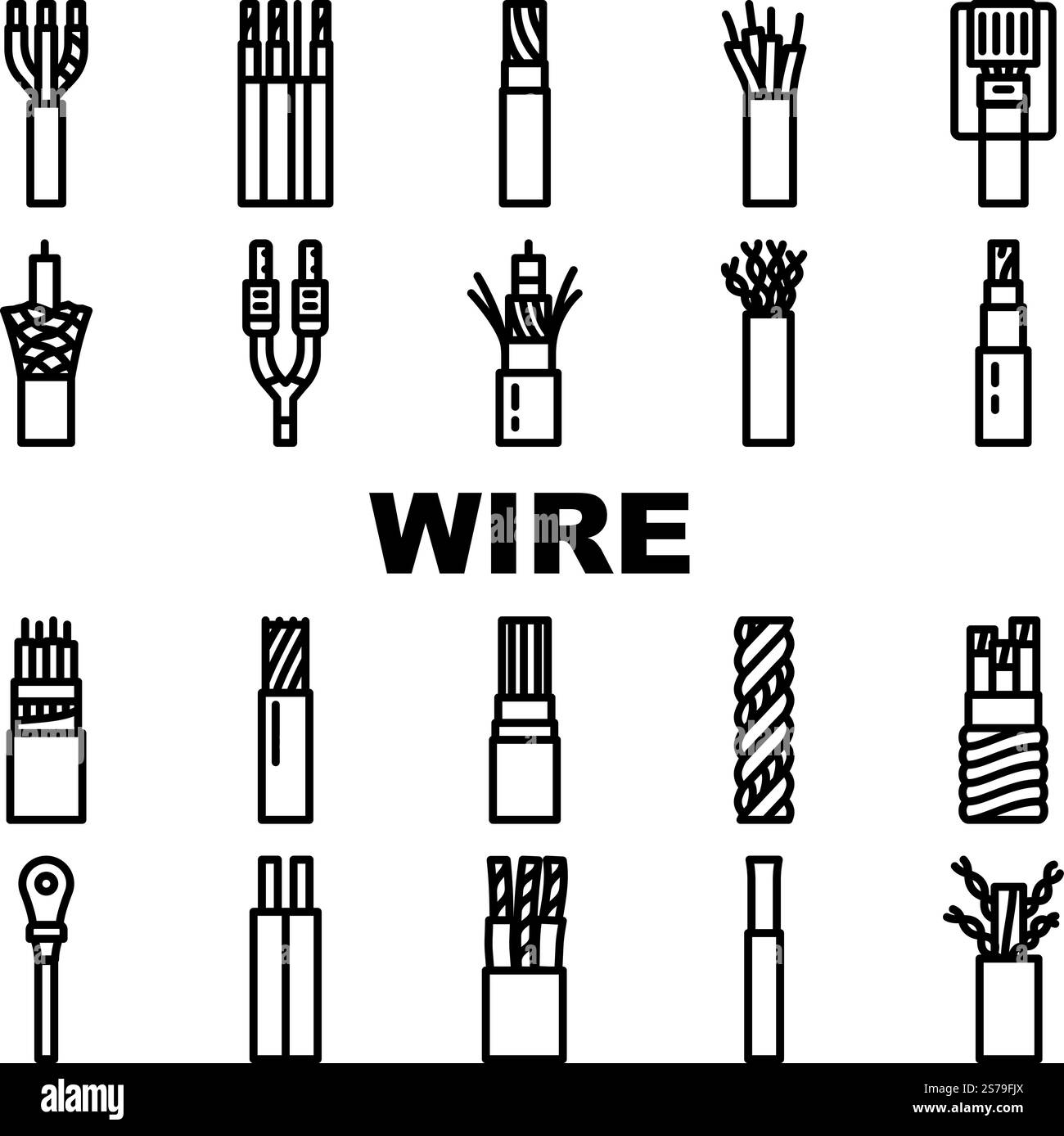 Wire Cable Cord Icons Set Vector Electrical Technology Electric Connection Network Energy