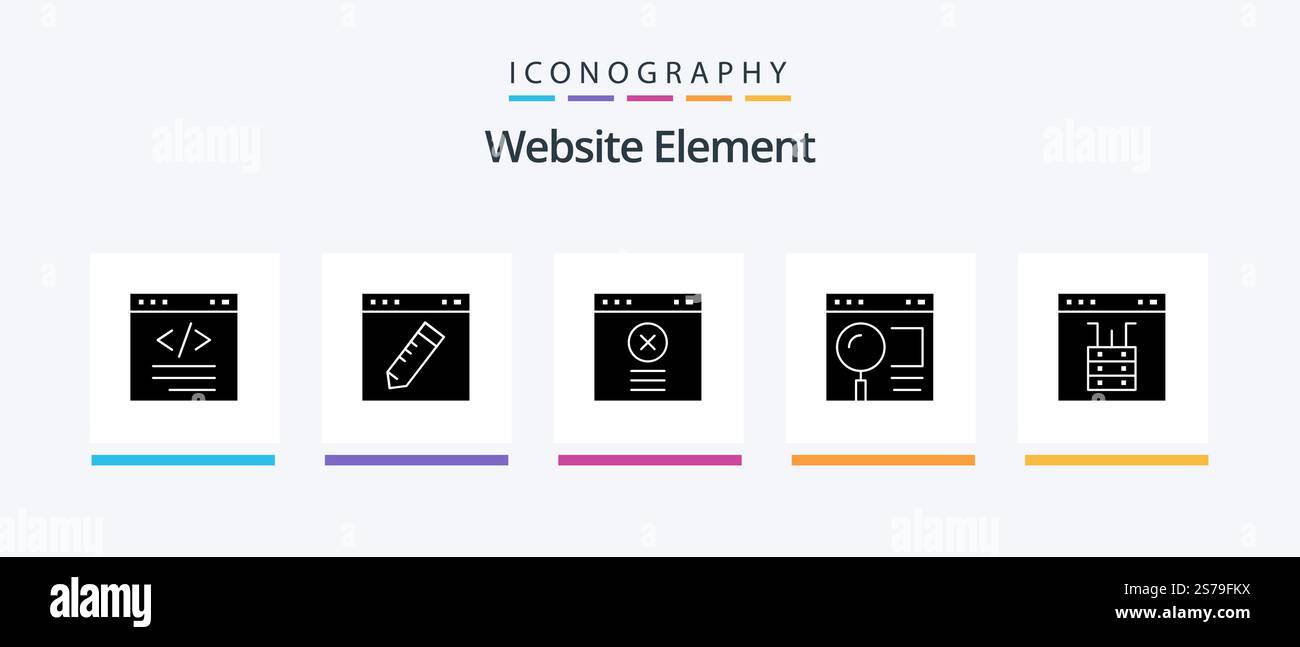 Website Element Glyph 5 Icon Pack Including web. page. education ...