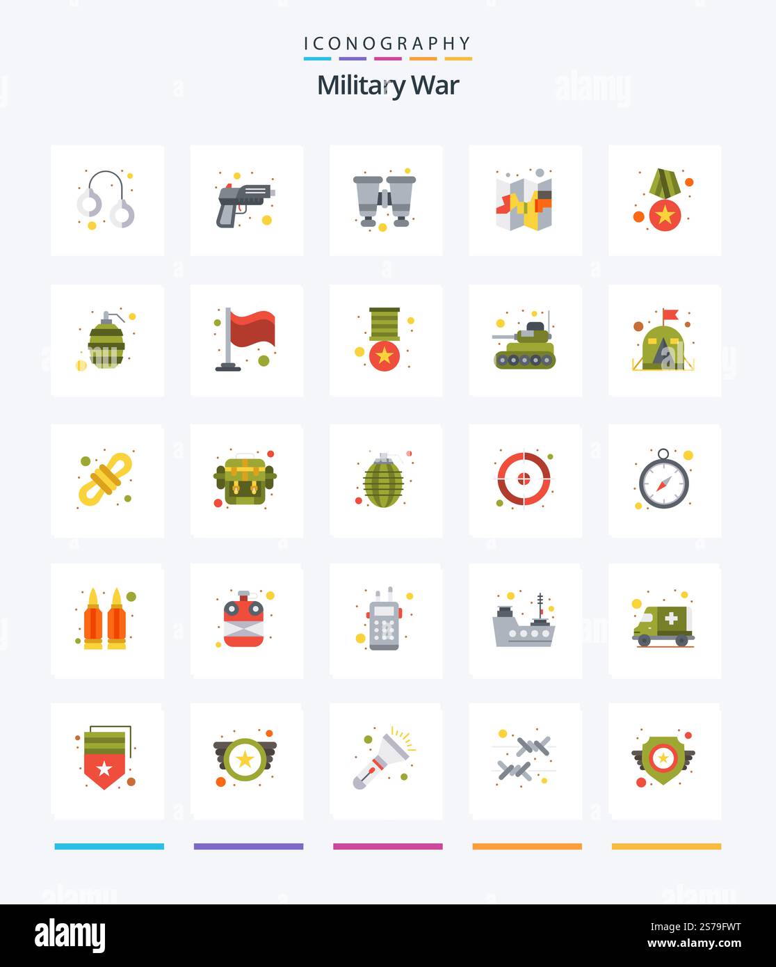 Creative Military War 25 Flat icon pack Such As badge. pin. binoculars ...