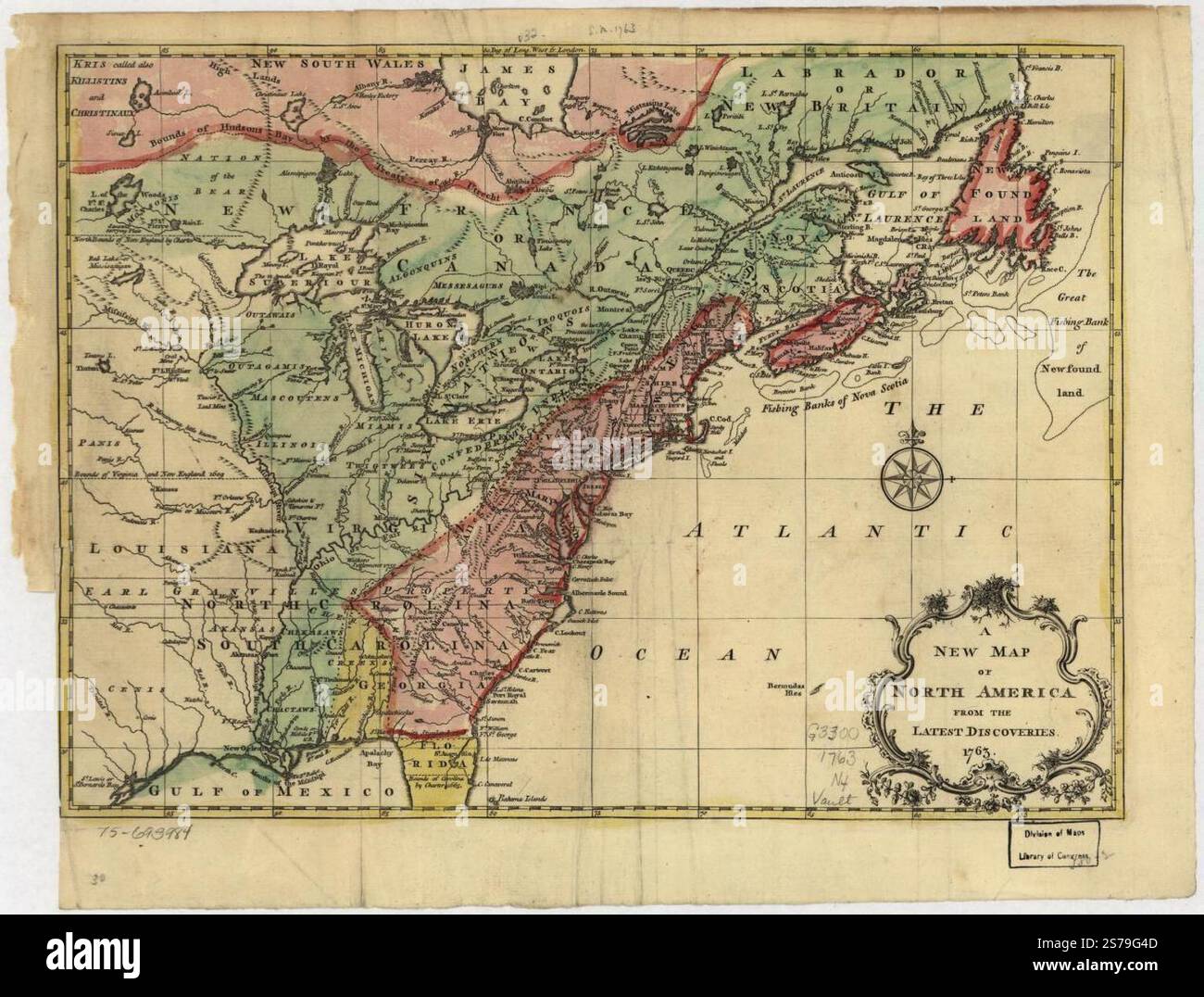 A New map of North America from the latest discoveries. 1763 Stock ...
