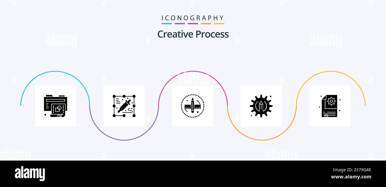 Creative Process Glyph 5 Icon Pack Including setting. process. pencil ...