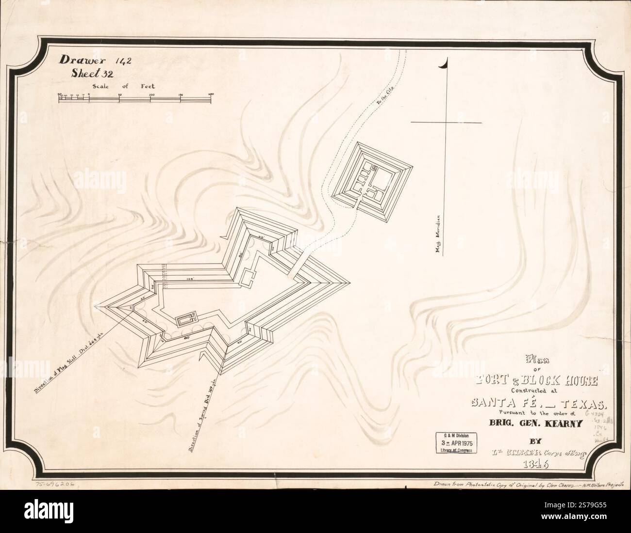 Plan of Fort & block house constructed at Santa Fé.-Texas 1846 by ...