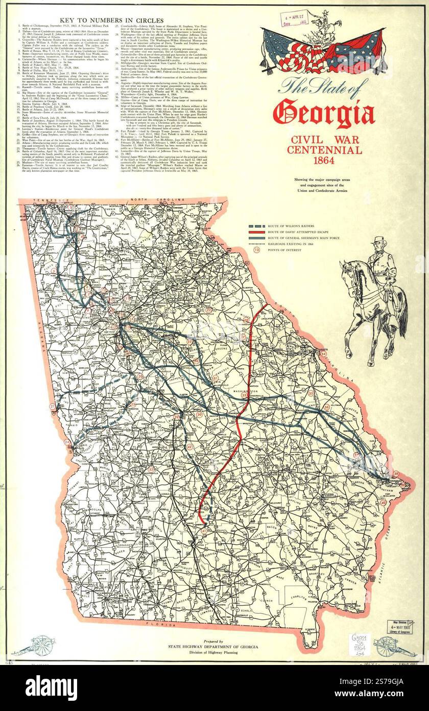 The State of Georgia, Civil War Centennial, 1864 : showing the major ...