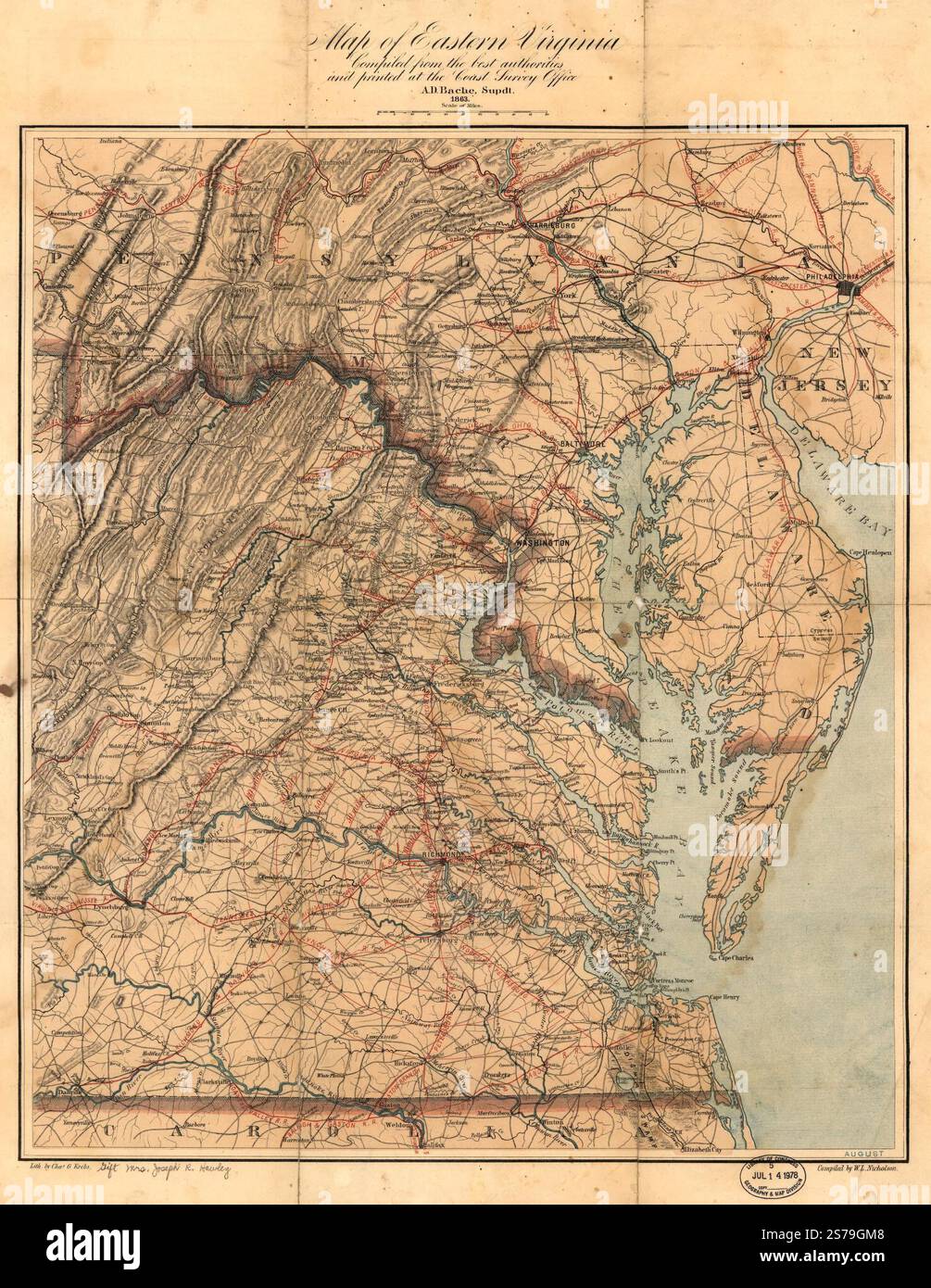Map of eastern Virginia 1863 by Nicholson W. L., Bache A. D. (Alexander ...