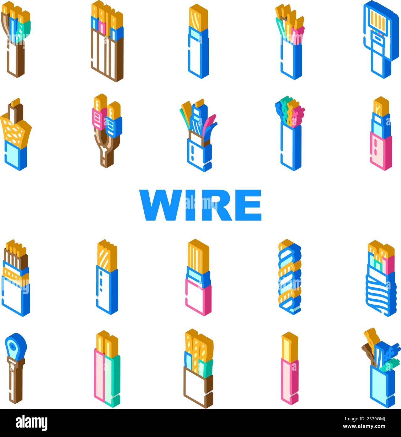 Wire Cable Cord Icons Set Vector Electrical Technology Electric Connection Network Energy