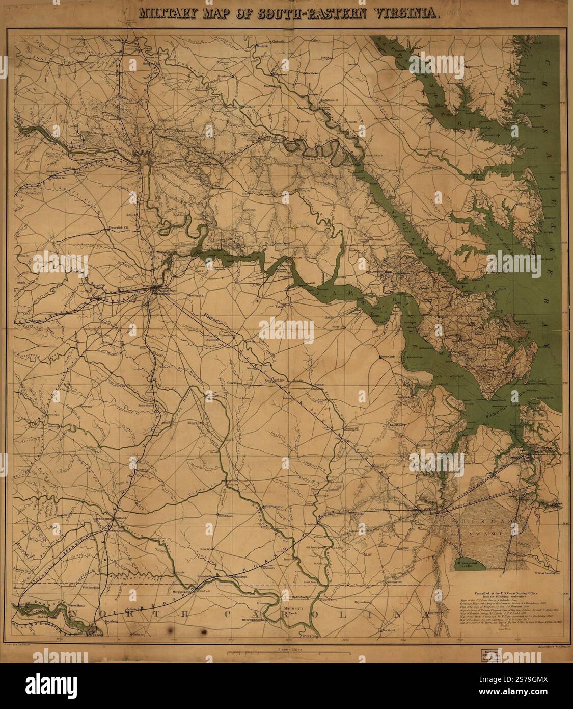 Military map of south-eastern Virginia 1862 by U.S. Coast and Geodetic ...