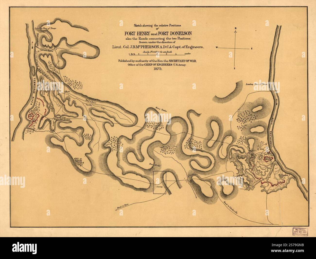 Sketch showing the relative positions of Fort Henry and Fort Donelson ...