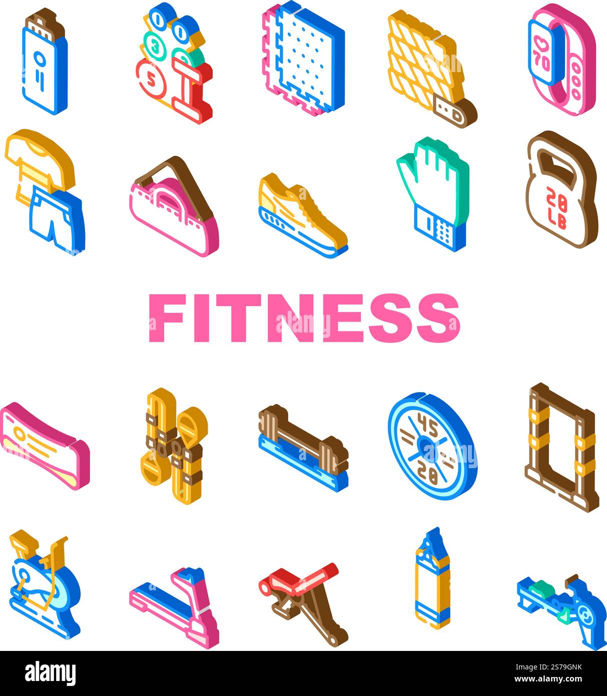 fitness gym exercise icons set vector. diet sport, weight health, healthy muscle, food nutrition ...