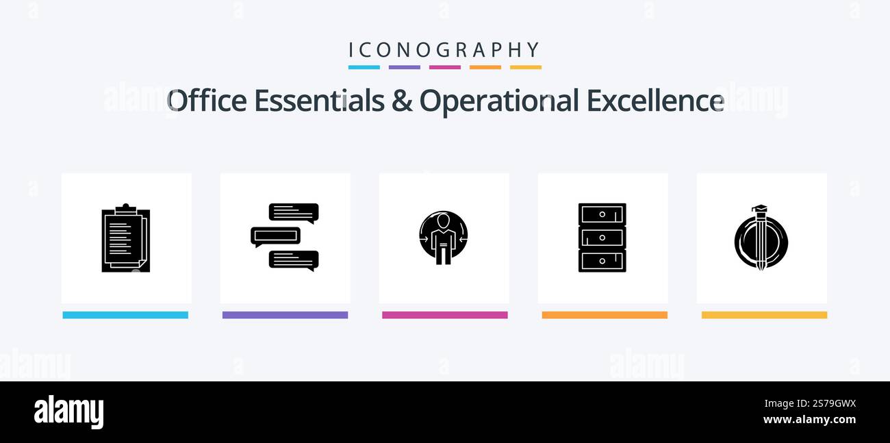 Office Essentials And Operational Exellence Glyph 5 Icon Pack Including ...