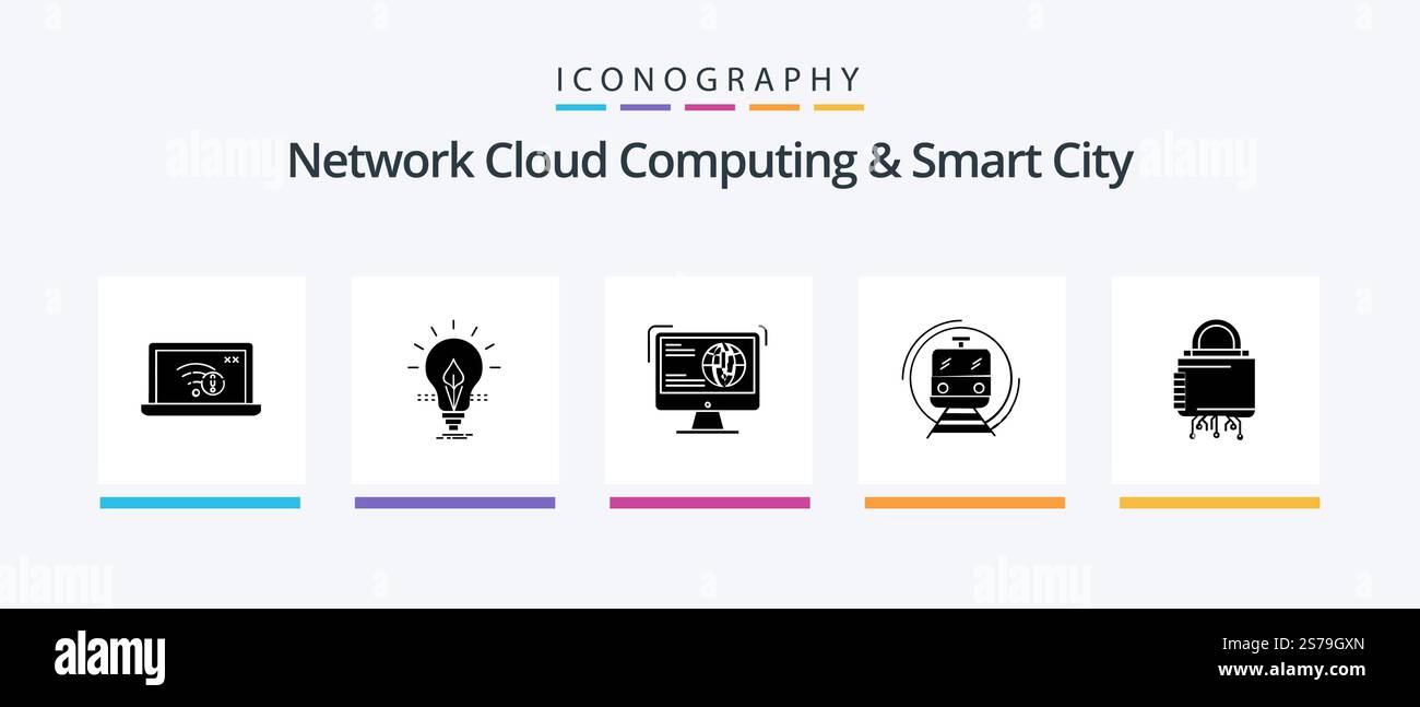 Network Cloud Computing And Smart City Glyph 5 Icon Pack Including ...