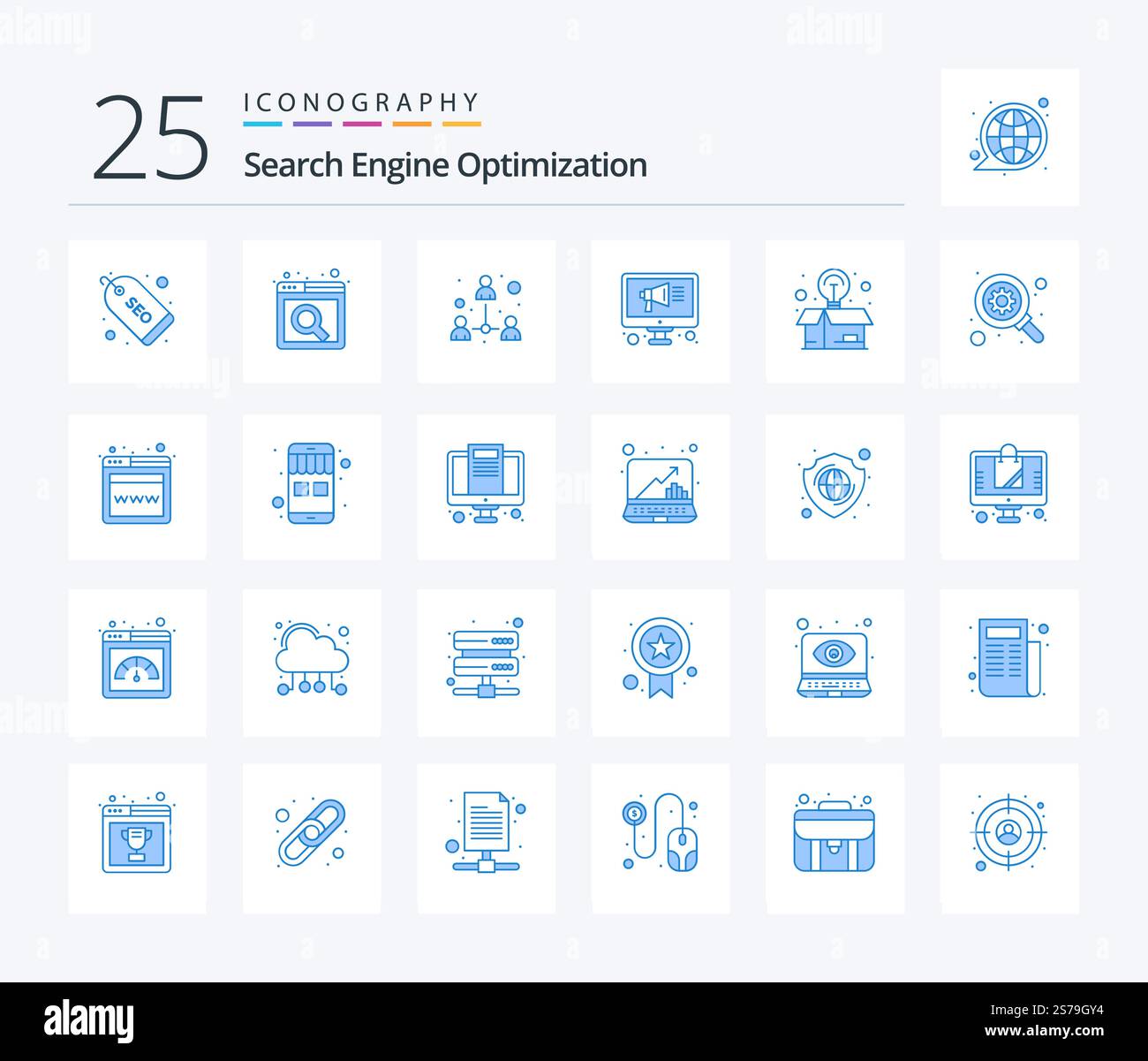 Seo 25 Blue Color icon pack including gear. seo. teamwork. package. box Stock Vector Image & Art ...