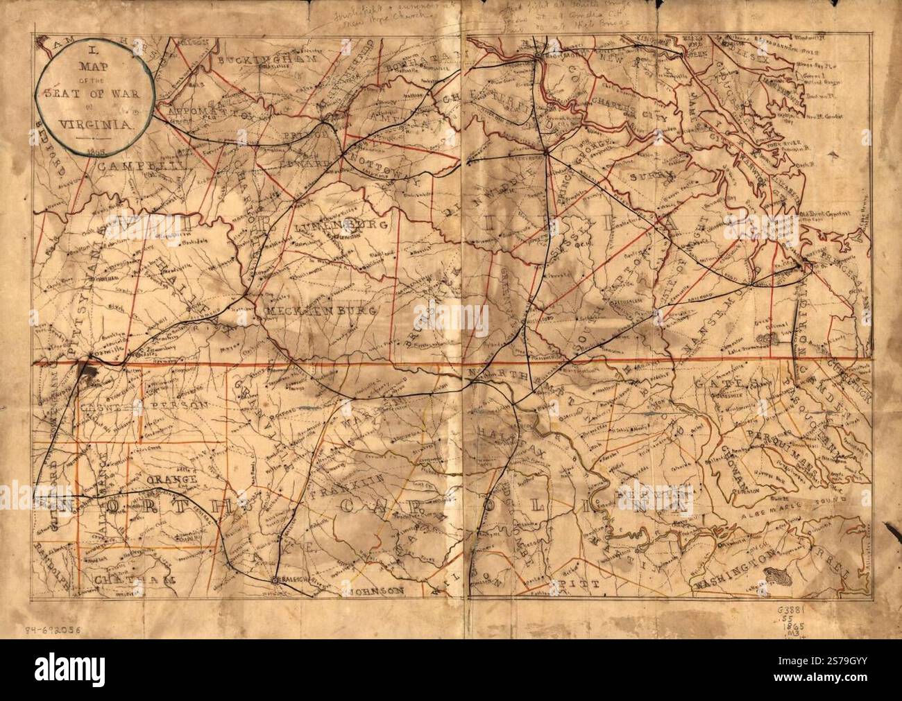 Map of the seat of war in Virginia. 1865 Stock Photo - Alamy