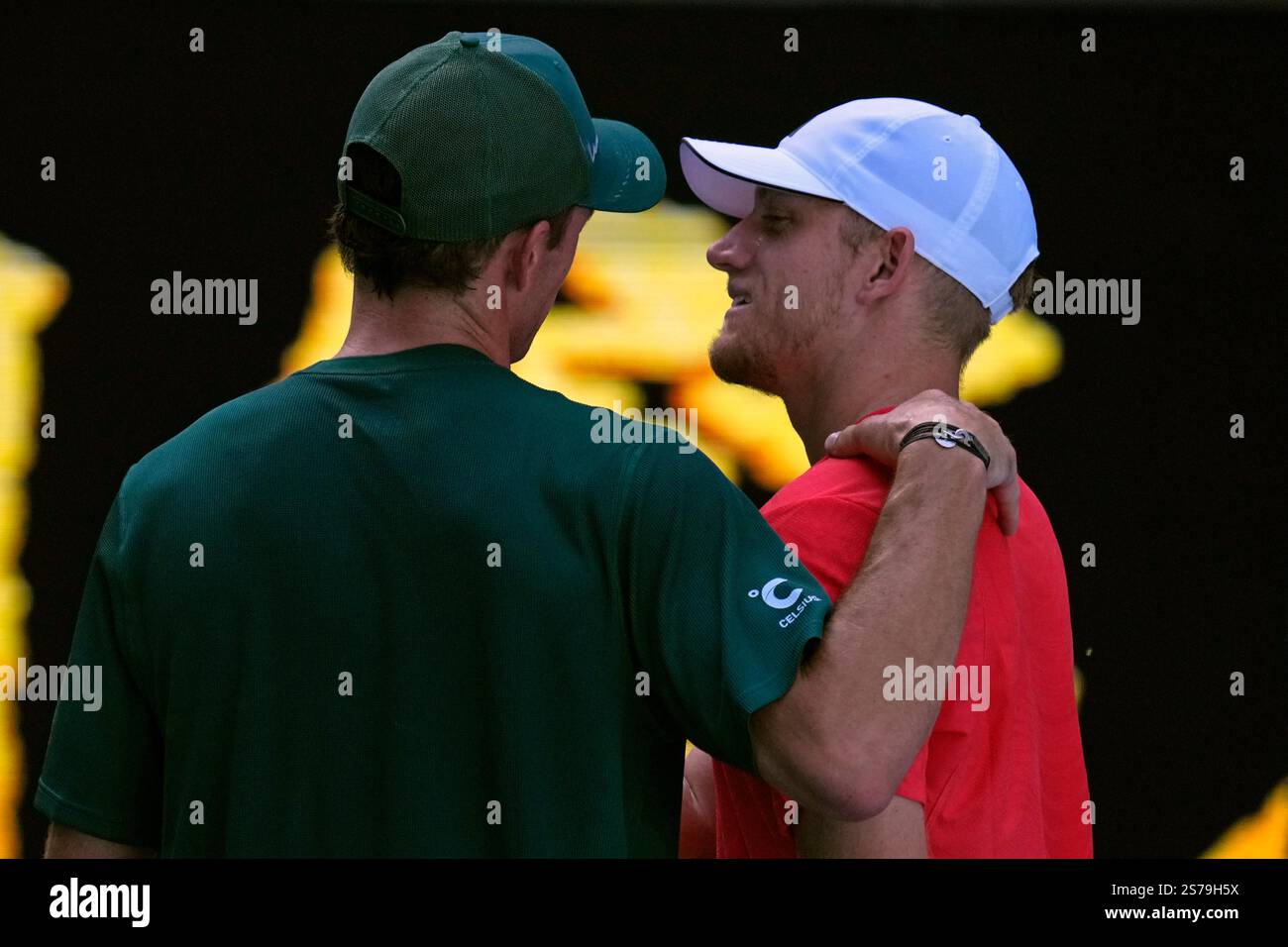 Tommy Paul of the U.S. consoles Alejandro Davidovich Fokina of Spain ...