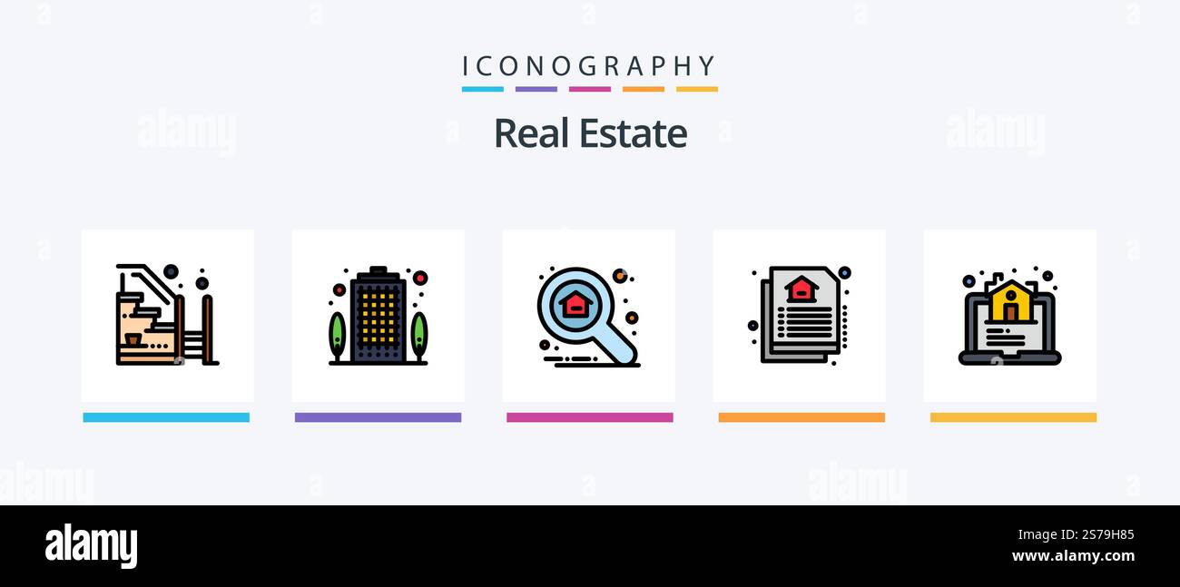 Real Estate Line Filled 5 Icon Pack Including map. real estate ...