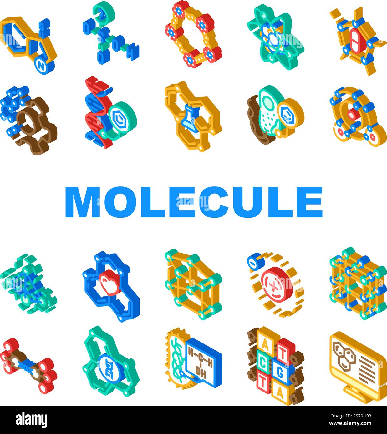 molecule chemistry science icons set vector. medical research, atom ...