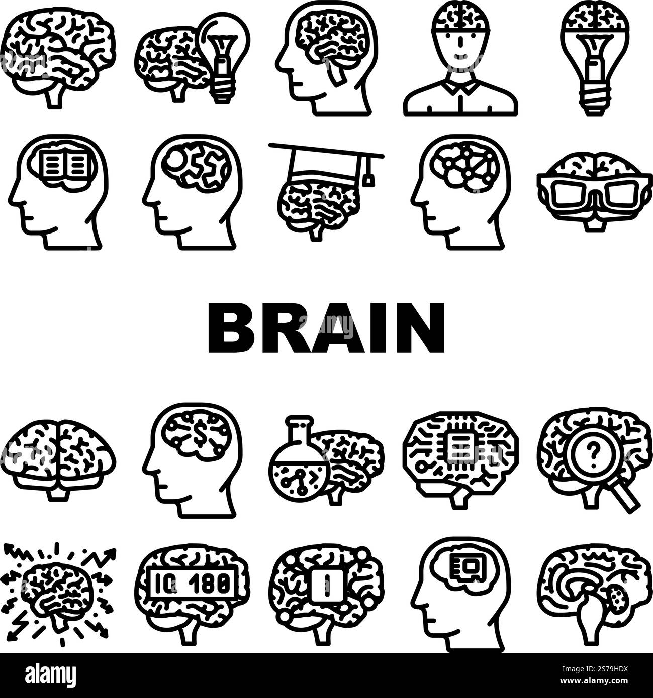 brain mind human head icons set vector. intelligence idea, creative ...