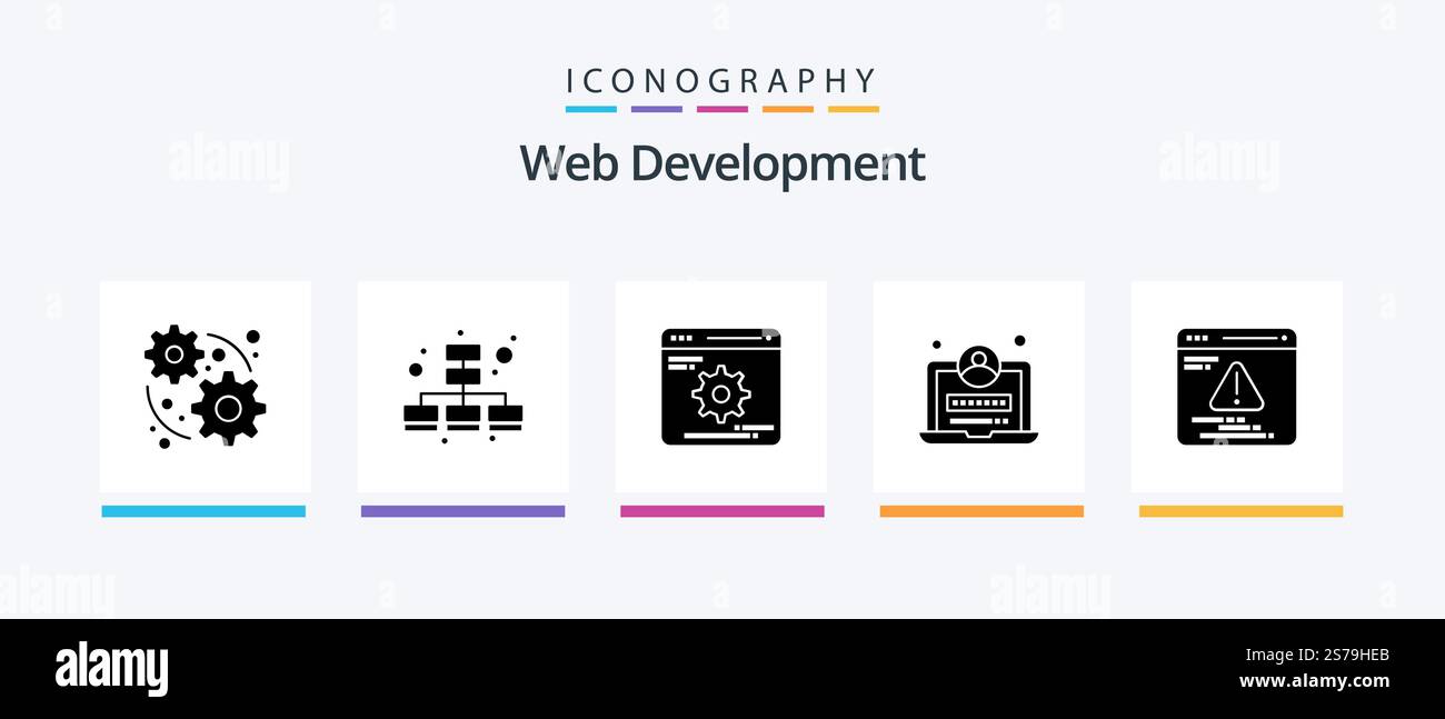 Web Development Glyph 5 Icon Pack Including . error. gear. web. login ...