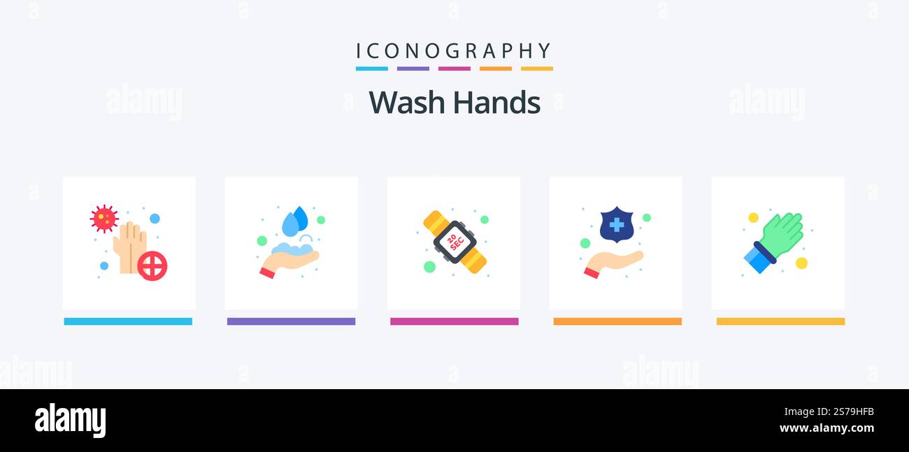 Wash Hands Flat 5 Icon Pack Including hand. washing. washing. hands ...