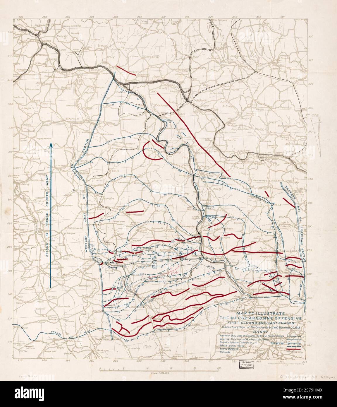Map to illustrate the Meuse-Argonne Offensive : first, second, and last ...