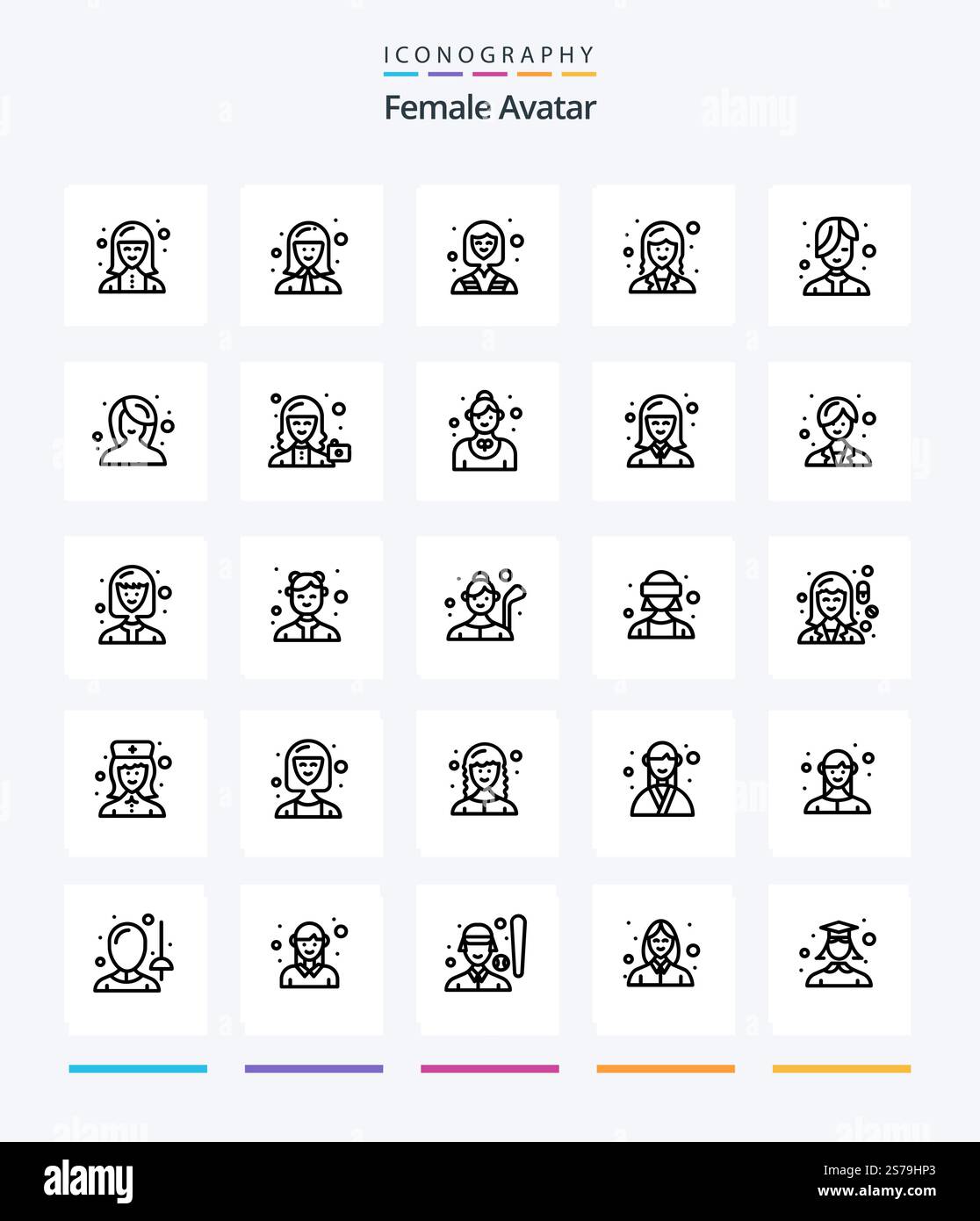 Creative Female Avatar 25 OutLine icon pack Such As lady. employee ...
