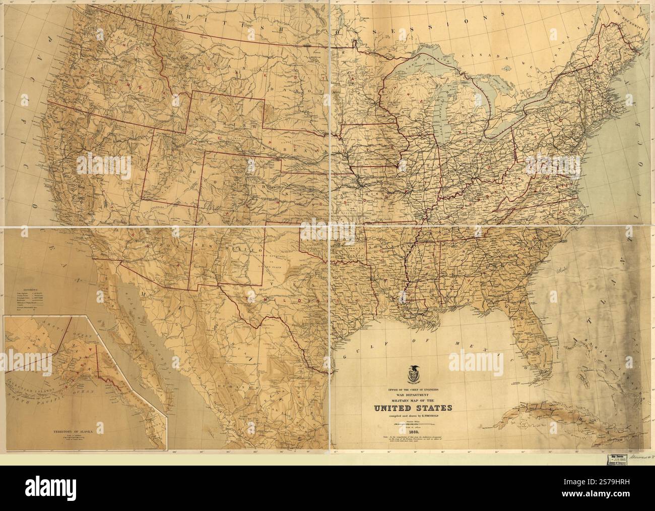 Military map of the United States 1869 by Freyhold Edward, Bien Julius ...