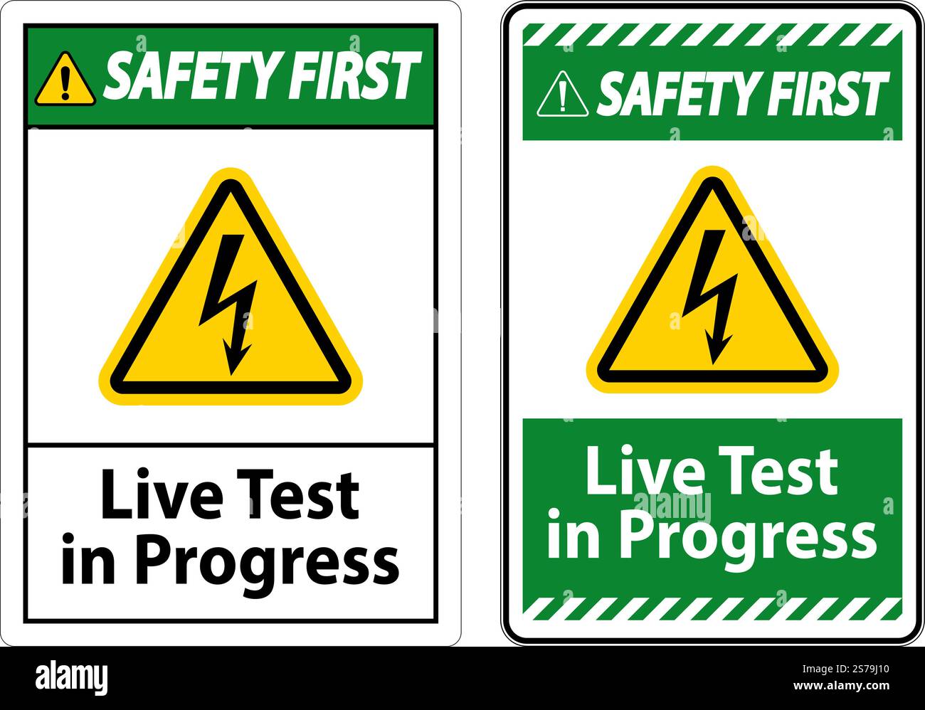 Safety First Live Test In Progress Sign On White Background Stock ...