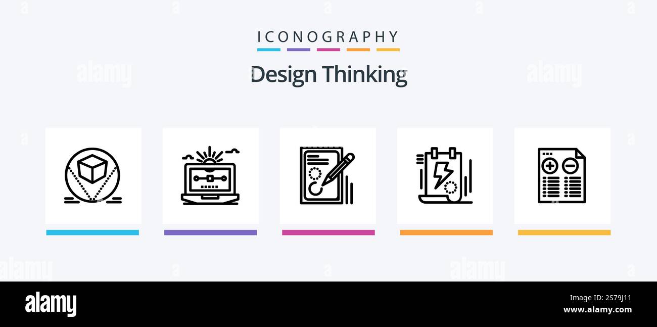 Design Thinking Line 5 Icon Pack Including document. spaceship. drawing. entrepreneur. business ...