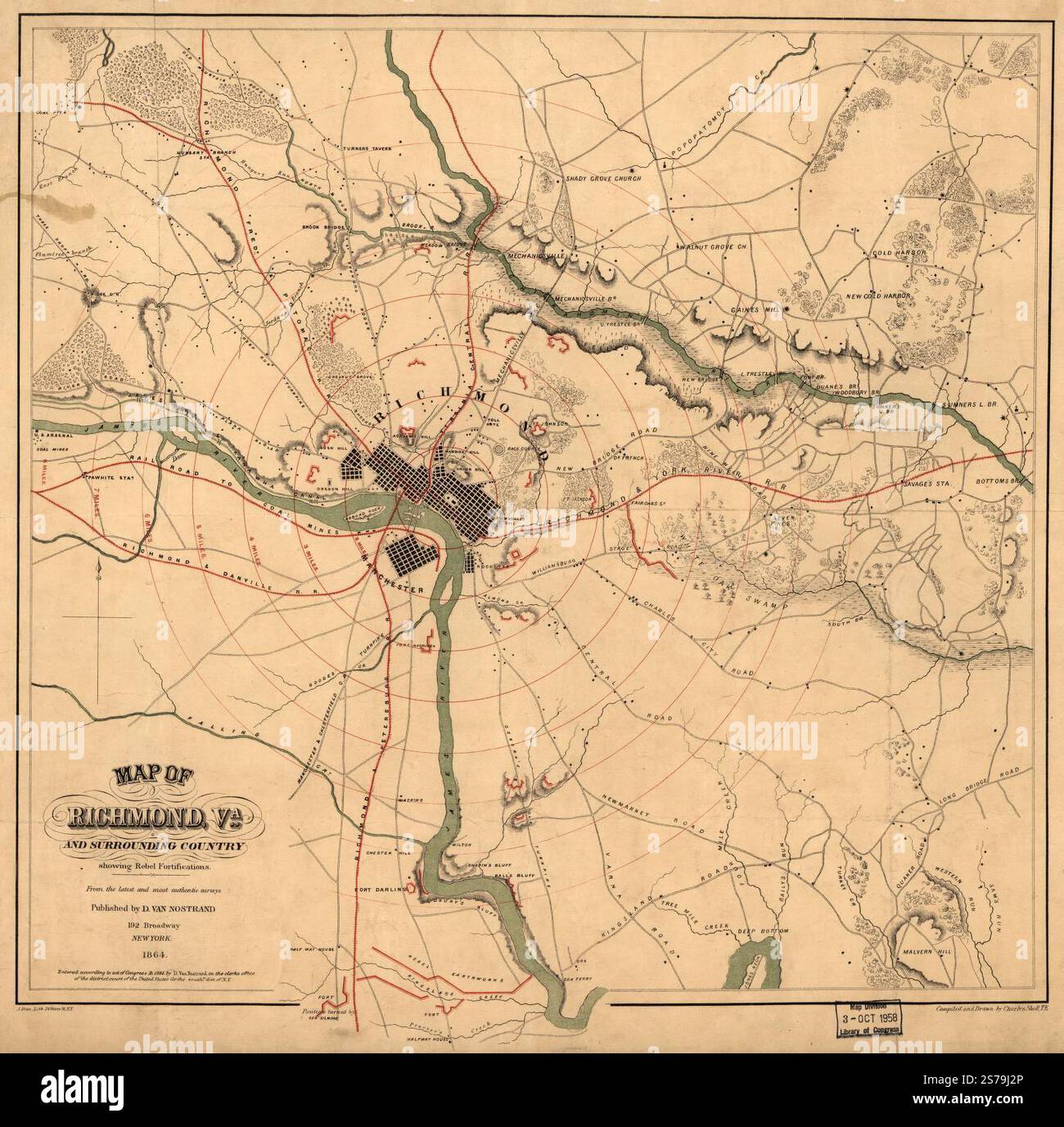 Map of Richmond, Va., and surrounding country showing Rebel ...