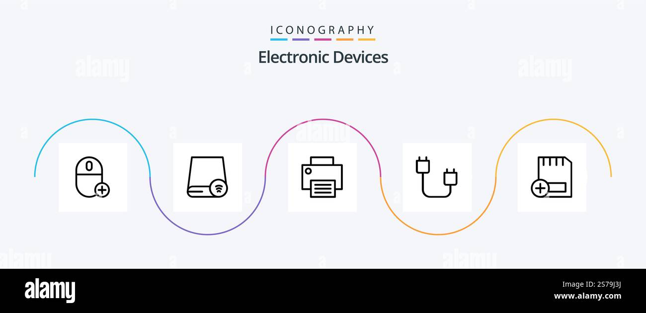 Devices Line 5 Icon Pack Including devices. computers. gadget. printer. gadget Stock Vector ...
