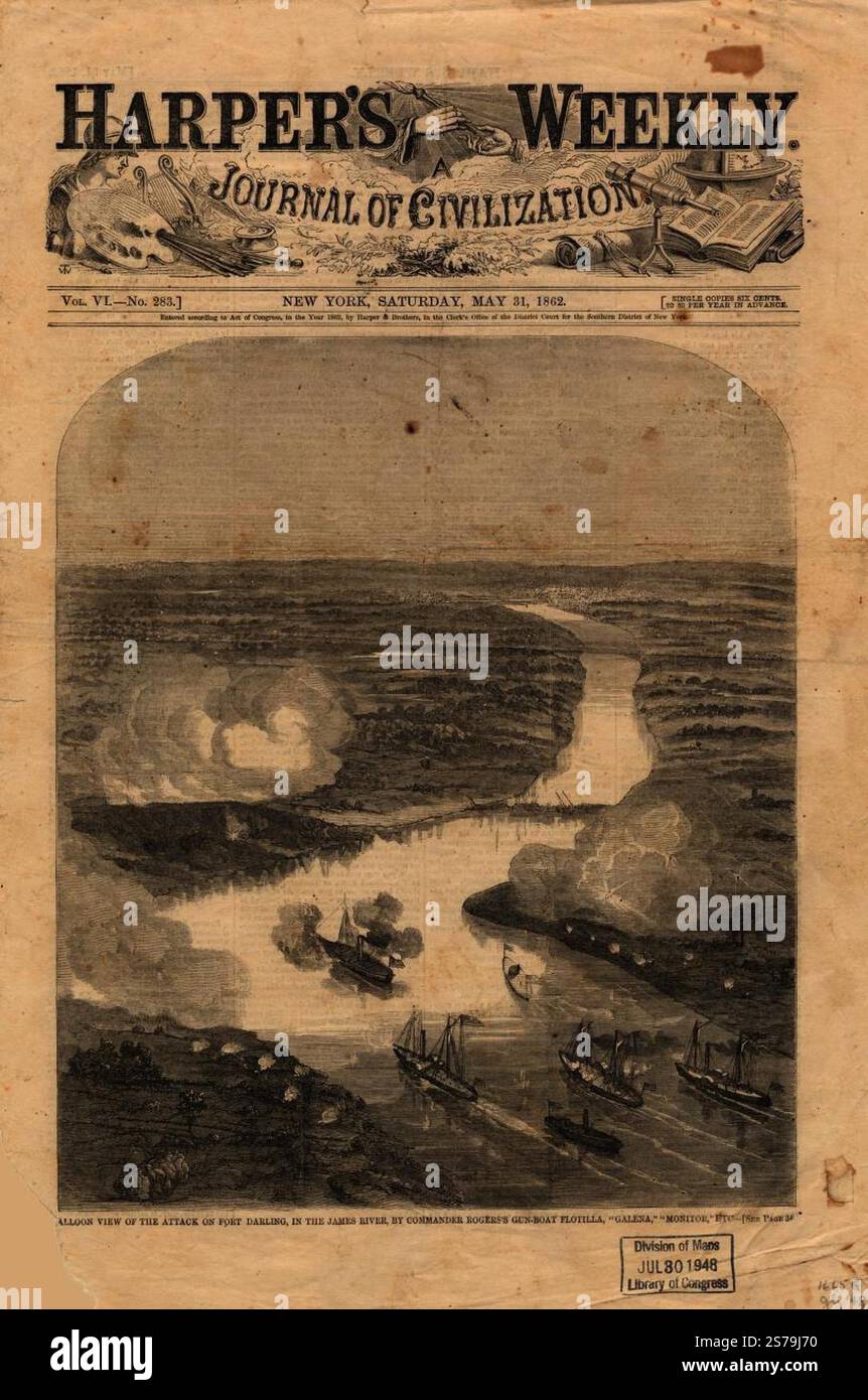 [B]alloon view of the attack on Fort Darling in the James River, by ...